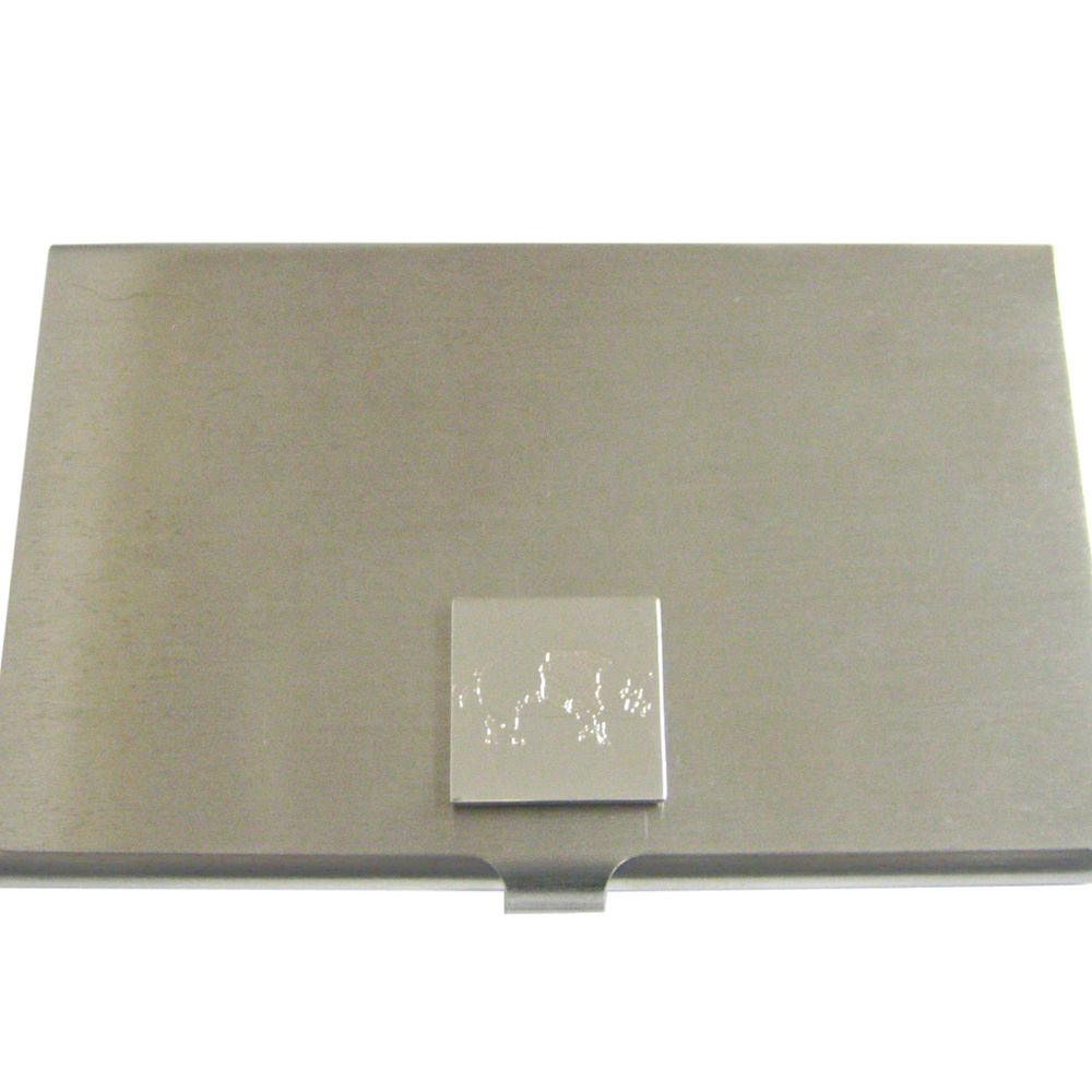 Silver Toned Etched Pig Business Card Holder - Gem